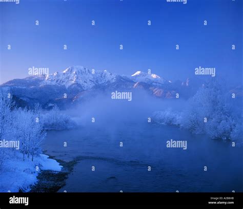Loisach River In Kochel Herzogstand Mountain Bavaria Germany Stock