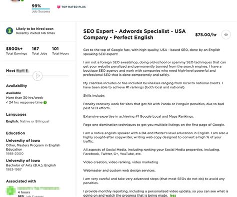 create a professional upwork profile overview with this example collection