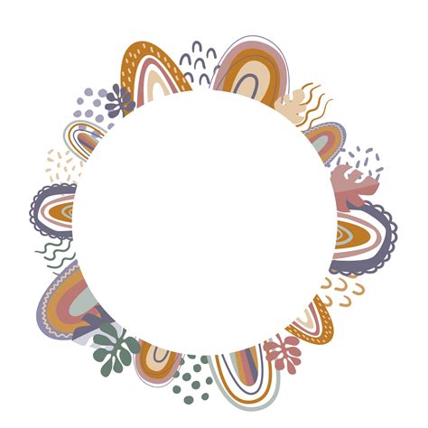Circle Frame With Rainbows Leaves And Doodles Boho Style Card 3061065
