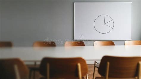 Empty Workspace With A Pie Chart Drawn On A Whiteboard Indicating