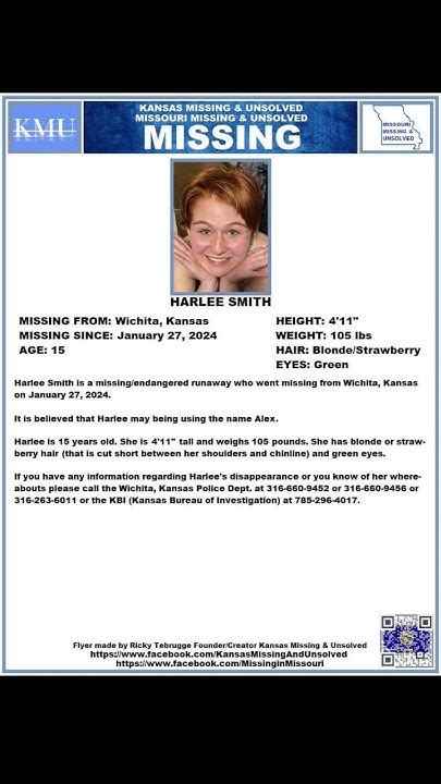 15 Year Old Harlee Smith Is Missing From Wichita Kansas Share Her Face