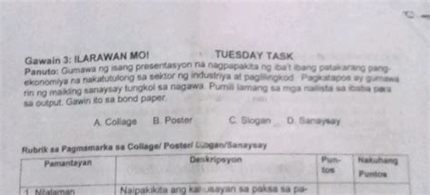 Gawain 3 ILARAWAN MOI TUESDAY TASK Panuto StudyX