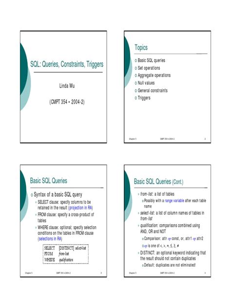 Sql Queries Constraints Triggers Topics Pdf Relational Database