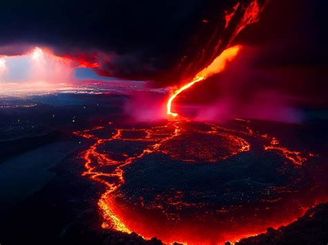 Premium Photo Doomsday Volcano Above Fairy Tale Beautiful Fictional Land