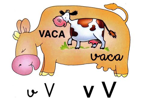 Letra V Minúscula V Mayúscula Vaca Abecedario Para Niños