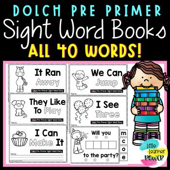 Printable Kindergarten Sight Words Books All 40 Dolch Pre Primer Words
