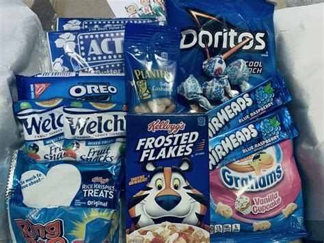 Out Of The Blue Snack Box Care Package Color Themed T Box Care Package For Him Candy