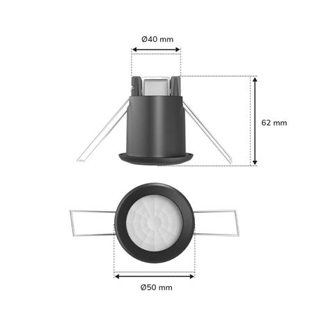 Pir Motion Sensor 360° Range 8m Max 800 Watt Ip20 Recessed Black