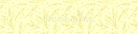 Wheat Golden Spikelets And Grains Vector Yellow Seamless Pattern In
