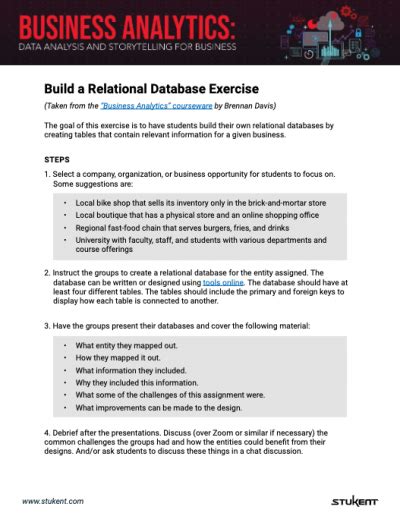 BA Build A Relational Database Exercise Stukent Stukent