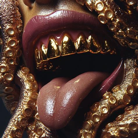 Surreal Closeup Gold Teeth And Octopus Tentacles In Travis Scott Style Premium Ai Generated Image
