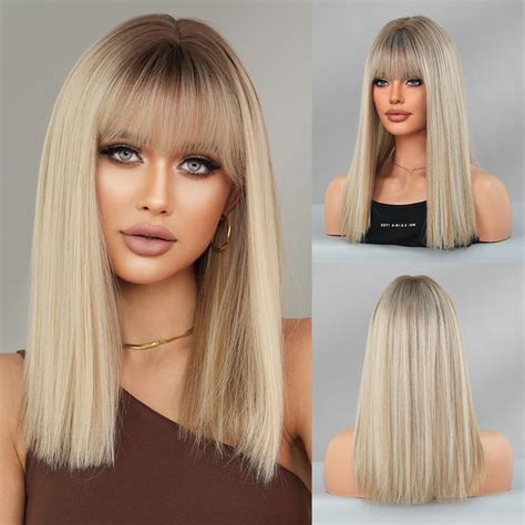 Novastel Women Shoulder Length Human Hair Wigs Flaxen