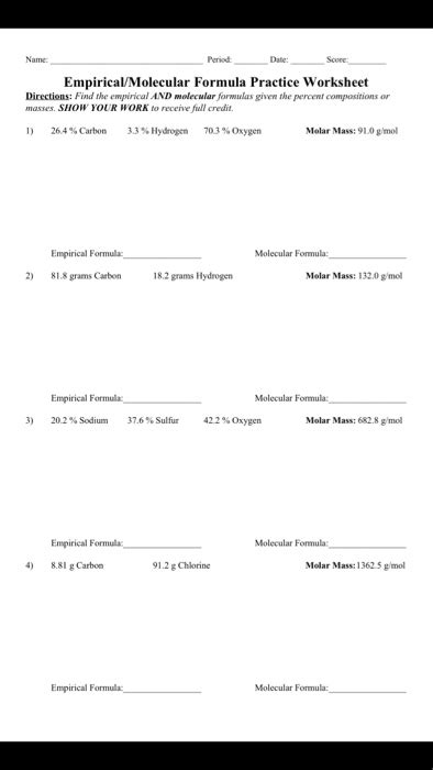 Solved Name Perint Date Score Empirical Molecular Formula