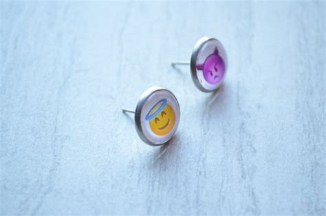 Angel Devil Stud Earrings Emoji Earrings Good Vs Evil T Etsy