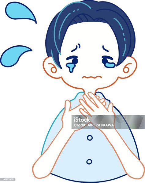 눈물을 흘리는 눈을 가진 걱정스러운 사람의 벡터 일러스트 레이 션 걱정하는에 대한 스톡 벡터 아트 및 기타 이미지 걱정하는 고독 부정적인 감정 표현 남성 Istock