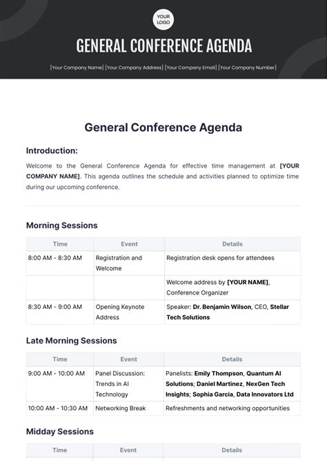 Free General Conference Agenda Template To Edit Online