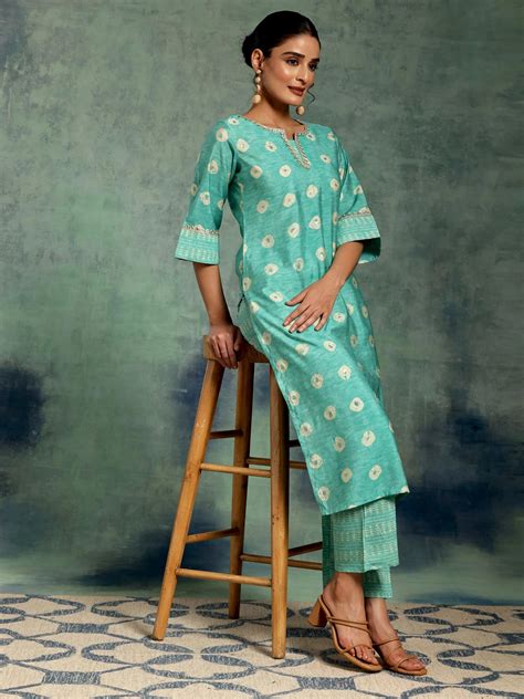 Buy Green Printed Silk Blend Straight Kurta Set Online At Rs809 Libas