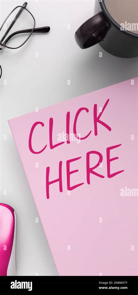 Conceptual Caption Click Here Word Written On Carry Out A Computer Operation By Pressing A