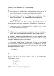 Sample Exam Questions For Econometrics Sample Exam Questions For Econometrics A What Is