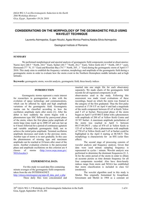 Pdf Considerations On The Morphology Of The Geomagnetic Field Using Wavelet Technique