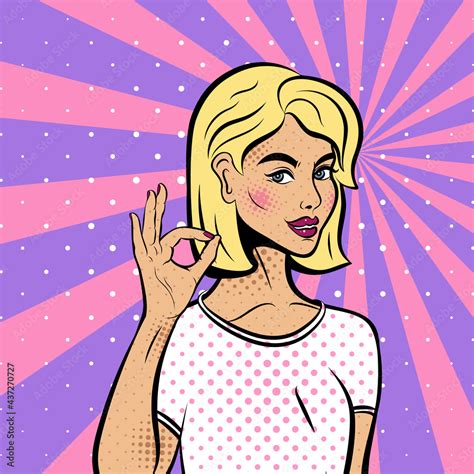 Sexy Pop Art Woman With Squinted Eyes And Open Mouth Background In