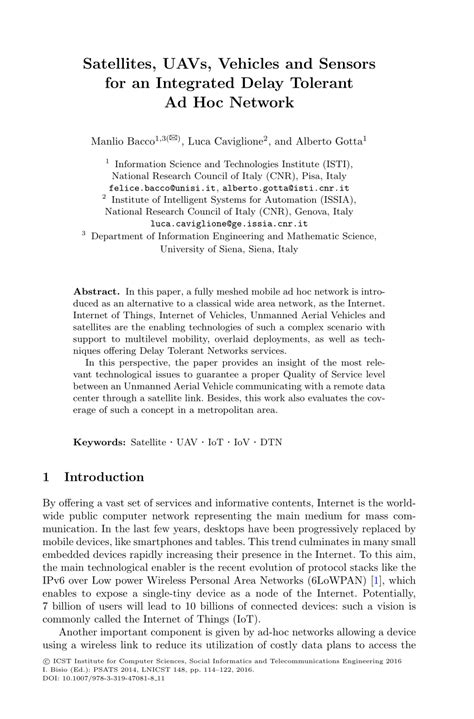 Pdf Satellites Uavs Vehicles And Sensors For An Integrated Delay