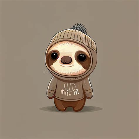 Cute Sloth Comic Wearing A Beanie With Sweater And Hut Stock Illustration Illustration Of