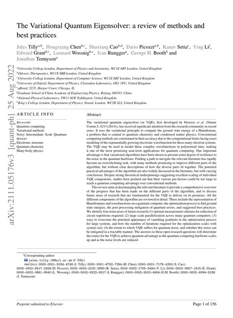 PDF The Variational Quantum Eigensolver A Review Of Methods And Best Practices