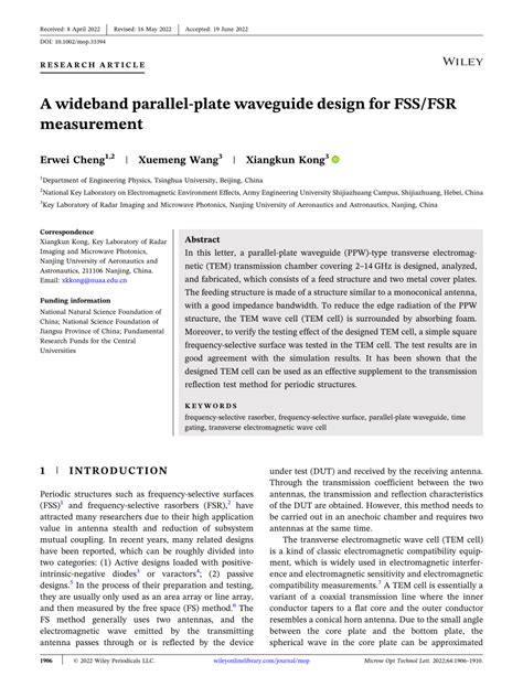 A Wideband Parallel‐plate Waveguide Design For Fssfsr Measurement