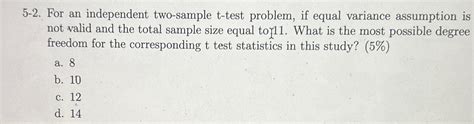 Solved 5 2 ﻿for An Independent Two Sample T Test Problem