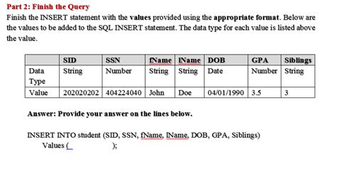 Solved Part 1 Identify The Data Type Identify The Data Type
