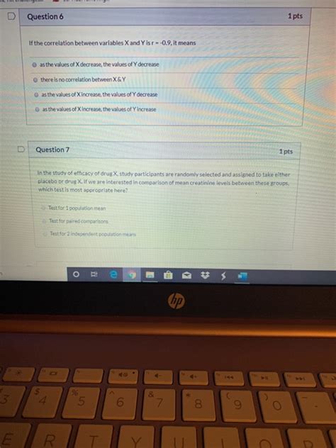 solved question 6 1 pts if the correlation between variables