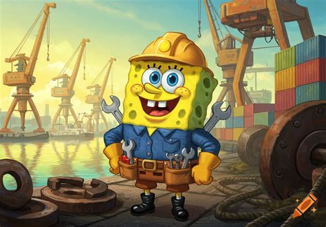 Spongebob Squarepants As A Cheerful Construction Worker With A Hard Hat