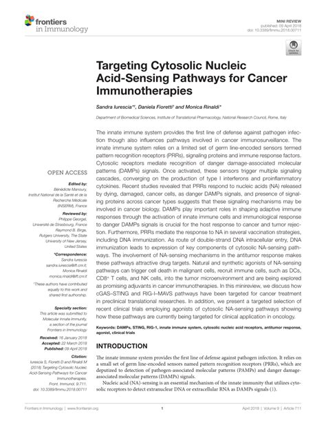 Pdf Targeting Cytosolic Nucleic Acid Sensing Pathways For Cancer