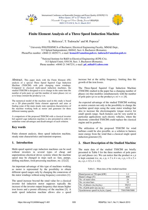 pdf finite element analysis of a three speed induction machine