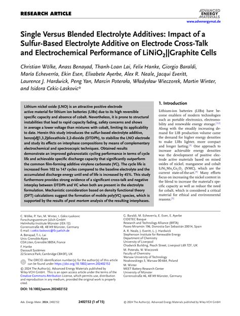 Pdf Single Versus Blended Electrolyte Additives Impact Of A Sulfur