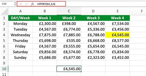 excel offset function sheet leveller