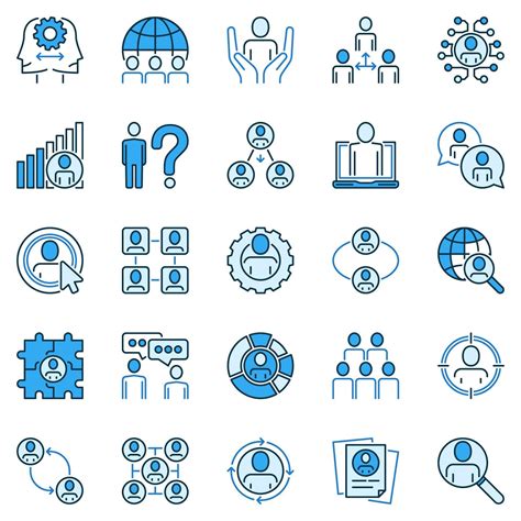 Sociology Blue Icons Set Social Behavior And Interaction Science
