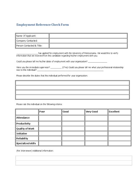 Employee Reference Check Form 3 Free Templates In Pdf Word Excel