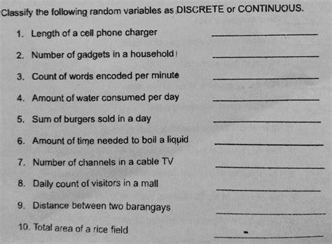 Solved Classify The Following Random Variables As Discrete