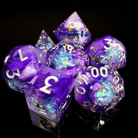 Dnd Dice Set Purple Crystalline 7 Piece Sharp Edge Dice Of Dragons