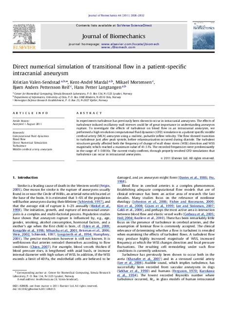 Pdf Direct Numerical Simulation Of Transitional Flow In A Patient