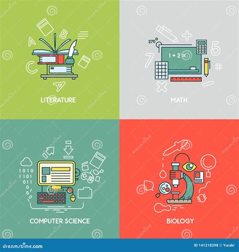 Math Literature Computer Science And Biology Concepts Stock Vector Illustration Of School