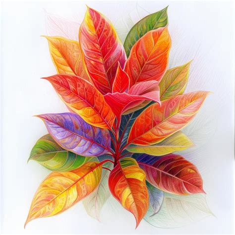 Croton Plant Codiaeum Variegatum In Rich Colors Illustration Digital