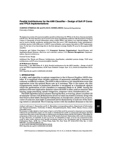 Pdf Parallel Architectures For The Knn Classifier Design Of Soft