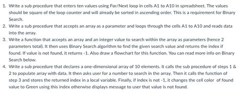 Solved 1 Write A Sub Procedure That Enters Ten Values Using