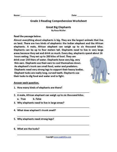 Free Printable 3rd Grade Reading Comprehension
