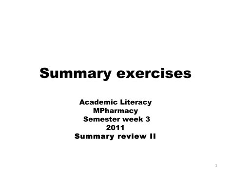 Week 3 2011 Summary Exercises Ppt