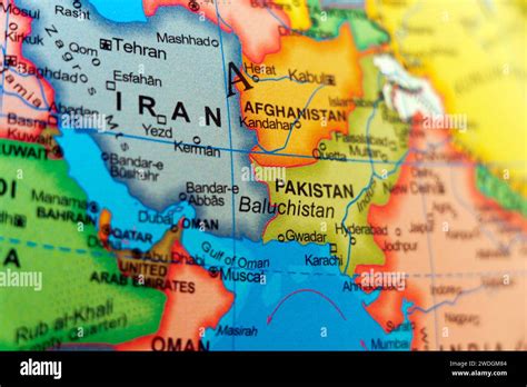 World Map Or Atlas With Iran And Pakistan Baluchistan In Focus Stock