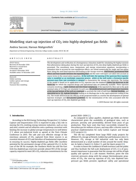 2 Sacconi Modelling Start Up Injection Of Co2 Into Highly Depleted Gas Fields Pdf Carbon